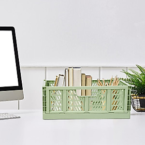 Phyllia 4 Pack Plastic Storage Baskets, Pantry Organizer Basket Bins with Handles, Foldable Storage Baskets for Organizing Shelves Closet Home Kitchen Bathroom Office (Green, 13.3"x10.2"x5.1")