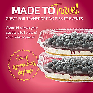 Supellectilem 10" Plastic Disposable Pie Containers with Hinged Locking Lids | 10 Round Pie Keepers/Flan Cake Containers for Transport