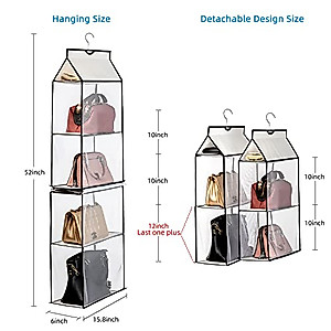 ANSTROUT Hanging Purse Handbag Organizer for Closet, Purse Organizer with 4 Mesh Shelves Handbag Closet Purse Storage Bag (White-2Pack)