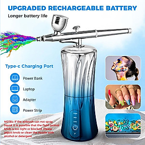 Airbrush Kit with Compressor, Portable Handheld Cordless Airbrush Gun with 0.3mm & 0.5mm Nozzle, Cordless Air Brush for Nails Art, Painting, Cake Decor, Cookie, Model, Makeup, Barber