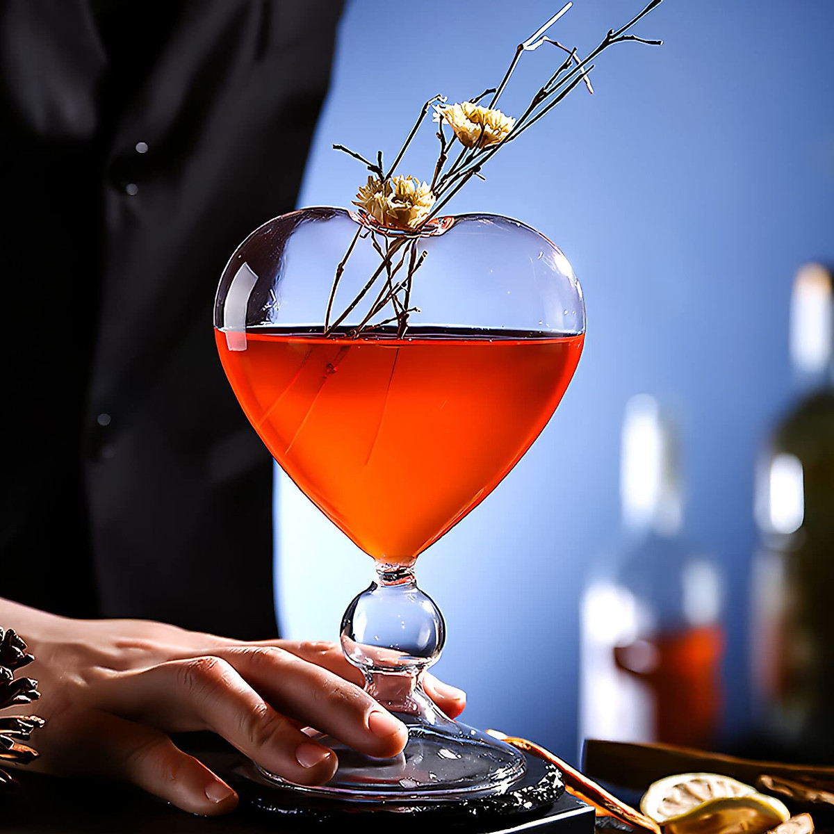 DOITOOL 2PCS Clear Cocktail Glasses Heart Shaped, Cocktail Wine Glass Set of 2 Unique Champagne Glasses Heart Shape Martini Goblet Cups Glassware for KTV Home Bar Club Restaurant