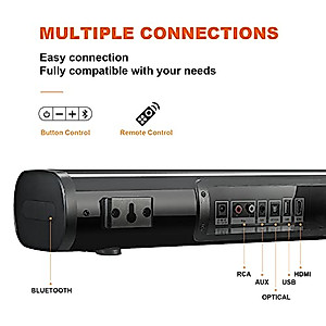 Mufoli Sound bar for TV 20 inch TV Soundbar 80W Home Theater Soundbar Speaker, 3D Surround Sound & 3 EQ Modes, with Bluetooth, HDMI, RCA, AUX, USB, Opt Connection, for Gaming, Projectors, PC, Phones