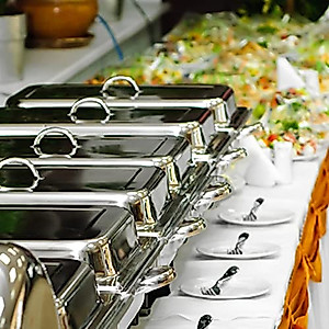 JSTUOKE Chafing Dish Buffet Set, 8QT 2 Pack, Stainless Steel Chafer, Rectangle Catering Warmer Server w/Lid Water Pan Folding Stand Fuel Tray Holder Spoon Clip, Each Serves 8 People Minimum