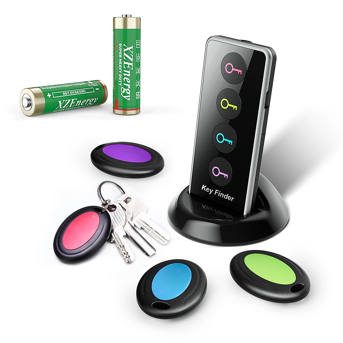 MYLAIM Wireless Key Finder with LED Light (131ft Range) - Easy-to-Use for Seniors - Locate Keys, Phones, Wallets, and TV Remotes - 4 Receivers, No App Required - Includes Batteries.