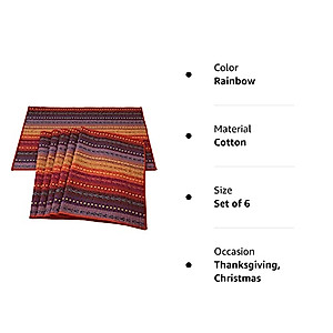 Red-A Hand Woven with 100% Cotton Placemats Colorful Placemats Braided Ribbed Durable Heat-Insulation Table Mats Set of 6,Rainbow