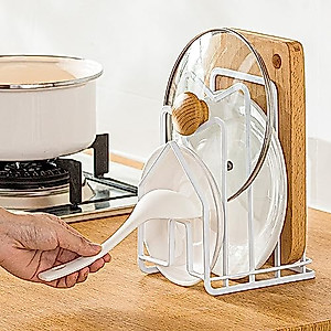 Chopping Board Organizer, Multifunctional Pot Pan Lid Stand Holder Iron Good Ventilation Kitchen Countertop Organizer, Chopping Board Storage Rack for Kitchen(Standard-White)