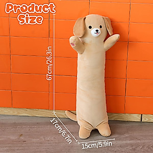 JEROKUMI Long Dog Plush Boby Pillow - 26” Cute Dog Body Pillow Kawaii Dog Plushie, Long Dog Plush Hugging Body Pillow for Kids Birthday Gifts for Girls and Boys (Labrador Plush)