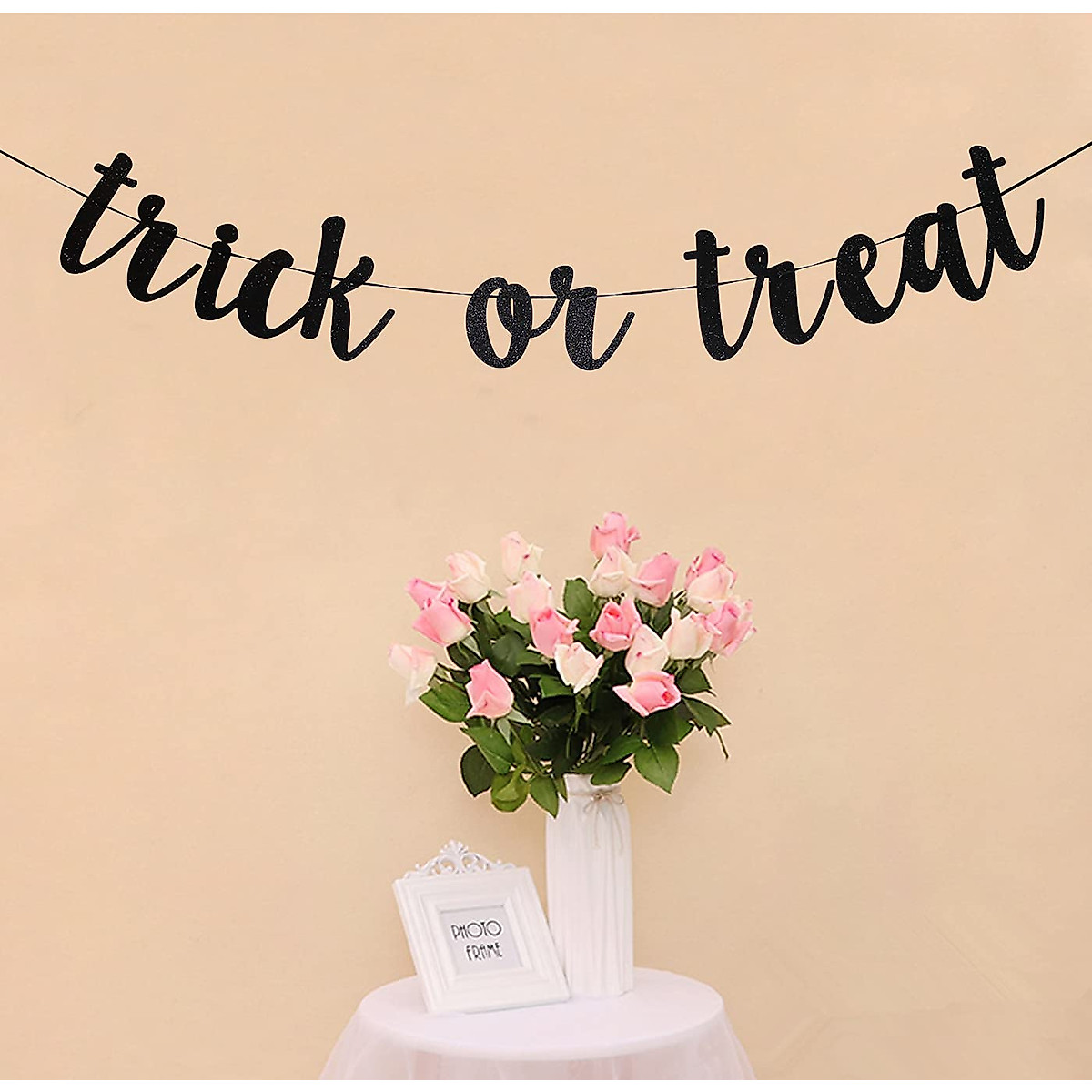 StarsGarden Trick or Treat Burlap Banner Halloween Party Decorations Halloween Black Jute Burlap Garland Mantel Fireplace Wall Hanging for Halloween Party Decor Haunted House Decorations