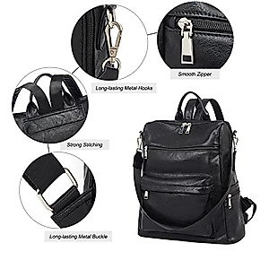 FOXLOVER Leather Backpacks for Women Fashion Travel Large Purse Ladies Shoulder Satchel Bag (Black)