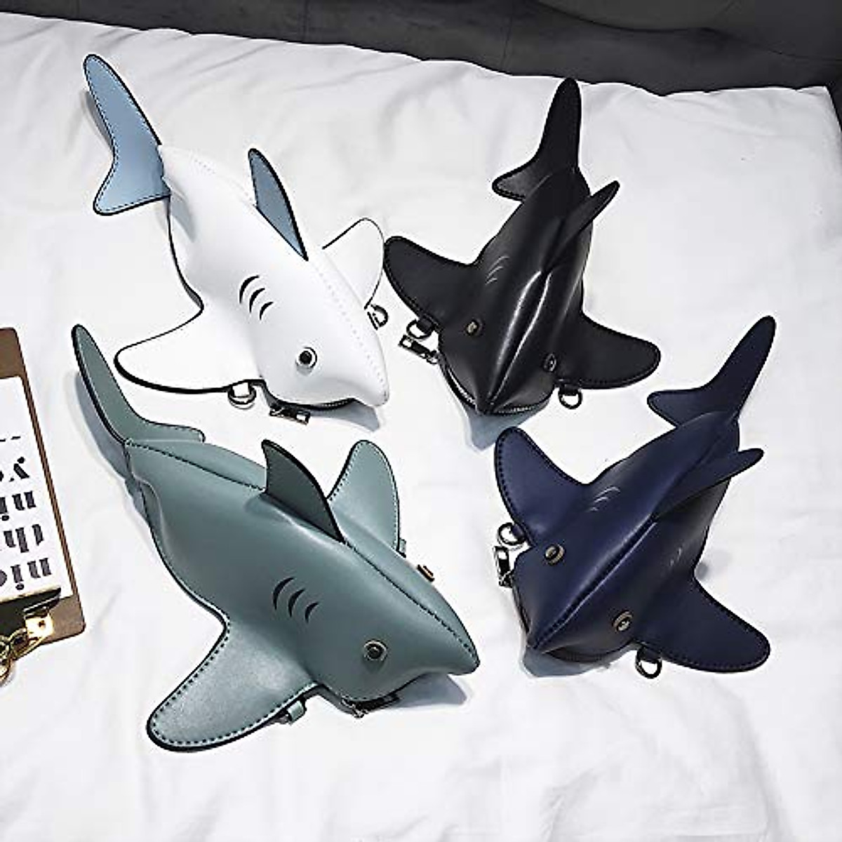 QZUnique Shoulder Handbags Women Cute 3D Shark Purse Animal Style Bags Zipper Crossbody Bag Clutch Messenger Wallet Grayish Blue