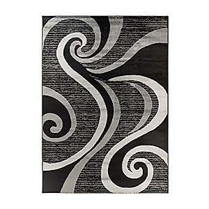 GLORY RUGS Modern Area Rug 5x7 Black Gray Swirls Carpet Bedroom Living Room Contemporary Dining Accent Sevilla Collection 4817A (5x7, Black)