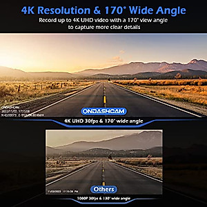 ONDASHCAM O1 4K Dash Cam with Built-in WiFi GPS, 2160P UHD Dash Camera for Cars, 3.5" LCD Dashcam for Cars with 32GB Card, 170° Wide Angle, WDR, Night Vision, G-Sensor, Parking Mode, Support 512GB Max