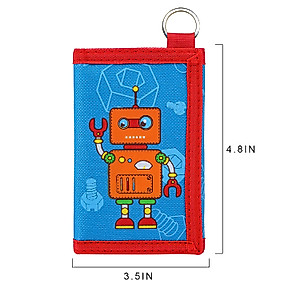 Leehoom Canvas Trifold Wallets with Zipper Pocket，Kids Wallets for Boys Girls with Magic Sticker - Robot
