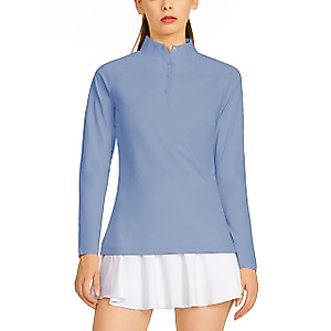 CQC Women's Long Sleeve Golf Polo Shirts Moisture Wicking Quick Dry Athletic Shirts with Buttons UPF 50+ Tennis Sports Tops Baby Blue XXL