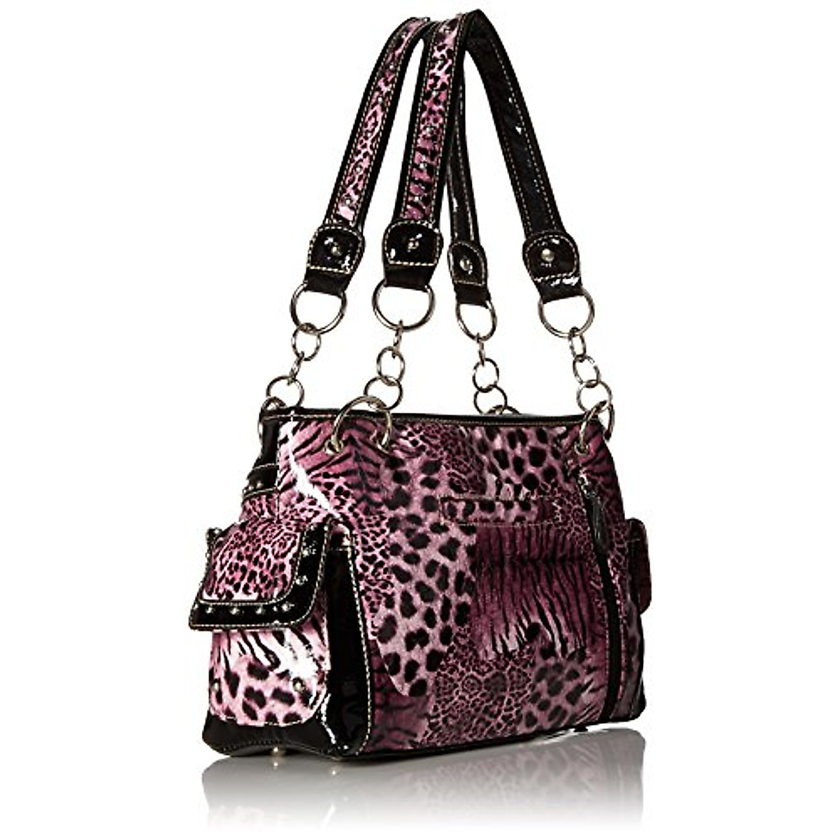 Western Cross Leopard Handbag Rhinestone Pocket Purse With Matching Wallet (PINK)
