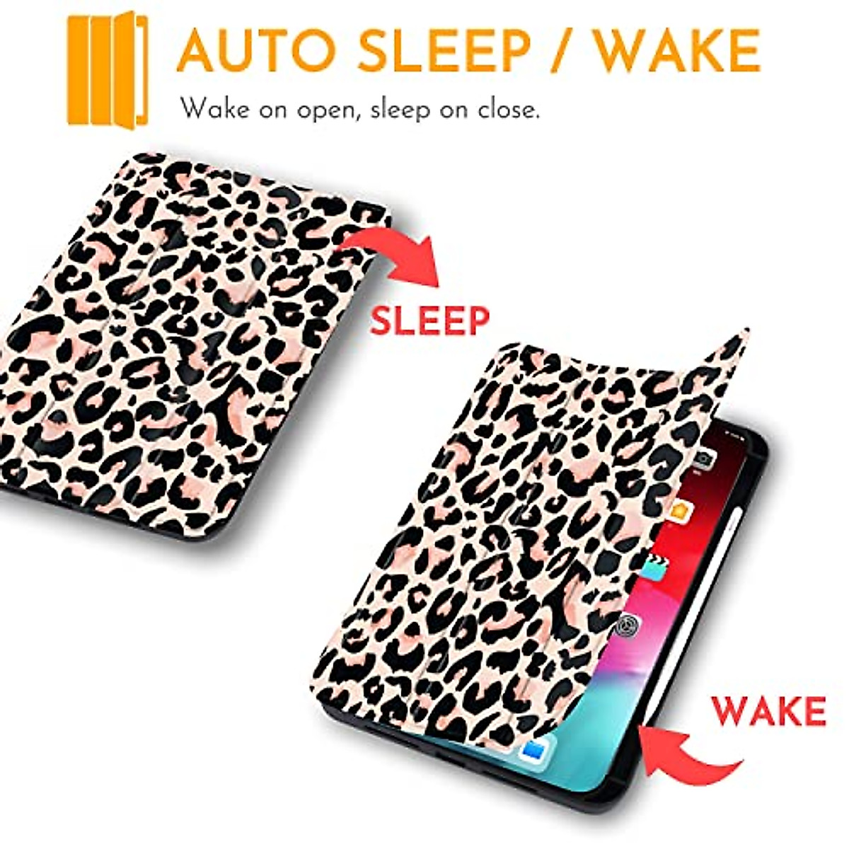 Hi Space iPad Mini 6 Case 2021 8.3 inch with Pencil Holder, Leopard Cheetah Trifold Stand Protective Shockproof iPad Mini 6th Generation Cover Auto Sleep Wake for A2567 A2568 A2569