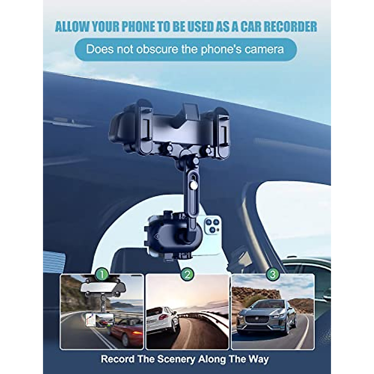 Phone Mount for Car【Big Rear Mirrors Friendly】 2023 New Rear View Mirror Phone Holder, Lighter 360 Rotatable and Retractable Car Phone Holder for Apple Samsung 4-7 Inch Mobiles & All Vehicles