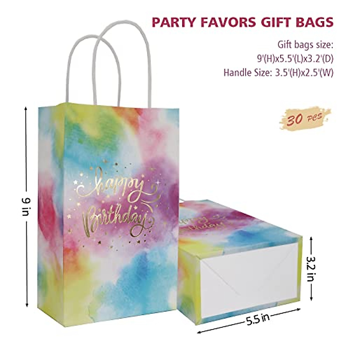 ECOHOLA Birthday Favors Gift Bags with Handle,30 pieces Gold Foil Birthday Kraft Paper Bags,Party Favor Bags for Goodie,Candy,Donut,Gifts - Size 9'(H) x5.5'(L) x3.2'(D)