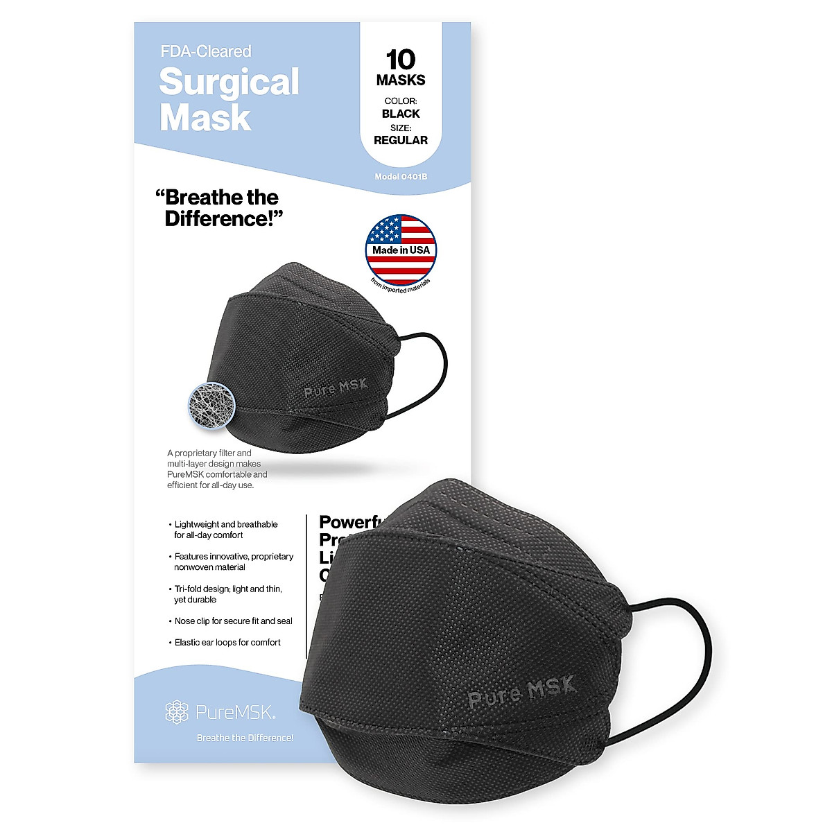 PureMSK Breathable Face Mask for Travel. Proprietary Filter Technology - Made in USA.