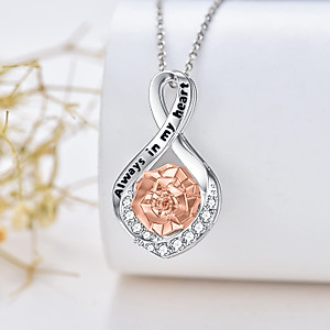 Flpruy Rose Urn Necklaces for Ashes 925 Sterling Silver Rose Infinity Urn Pendant Cremation Keepsake Memorial Pendant Necklace for Ashes for Human