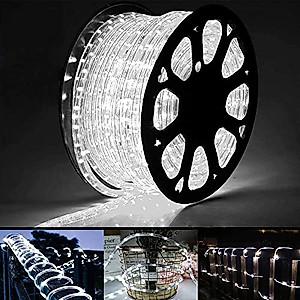 50ft 360 LED Rope Lights Outdoor, Connectable and Flexible Tube Lights with 8 Modes, Waterproof Indoor Outdoor LED Rope Lighting for Deck, Garden, Pool, Patio, Wedding, Xmas Decorations (White)