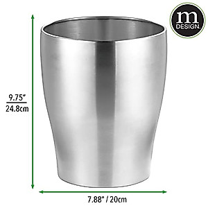 mDesign Steel 1.67 Gallon Trash Can Small Round Wastebasket Metal Garbage Container Recycle Bin for Waste, Recycling in Bathroom, Kitchen, Bedroom, Home Office, Outdoor Trashcan - Polished