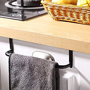 Metal Towel Bar Kitchen Cabinet Towel Rack Strong Steel Towel Bar Rack for Hanging on Inside or Outside of Doors, Home Kitchen Bathroom, Hand Towels, Dish Towels and Tea Towels (Black,2 Pieces)