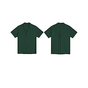 COOFANDY Men's Cuban Guayabera Shirt Linen Short Sleeve Button Down Summer Shirt A - Dark Green