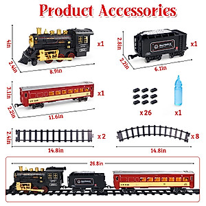 Train Set for Boys Girls - Electric Toy Train Including Passenger Coach with Lights, Steam Locomotive with Realistic Sounds & Headlight, Coal Car - Christmas Train Sets Under The Tree, Gift for Kids