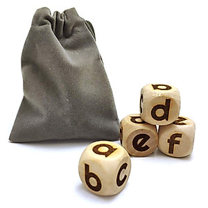 Hometu Creative 20MM 6-Sided Game Dice Set (6Pcs Identical Dices) Wooden Letter Pattern Dices Laser Engraved Rolling Decider for Party Playing Games