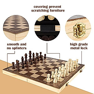ropoda Magnetic Chess Set, 15" Folding Wooden Chess Board with Foam Storage Slots, Unique Chess Set for Kids and Adults, Portable and Foldable Wooden Board Game & Checkers Game, Including Extra Queens