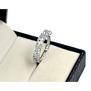 925 Sterling Silver Natural 6X4 MM Oval Cut Deep Aquamarine Gemstone March Birthstone Cluster Unisex Proposal Ring Wedding Jewelry Bridal Ring Birthday Gift Valentine's Day Gift For Her (Rhodium Plated Silver, 6.5)