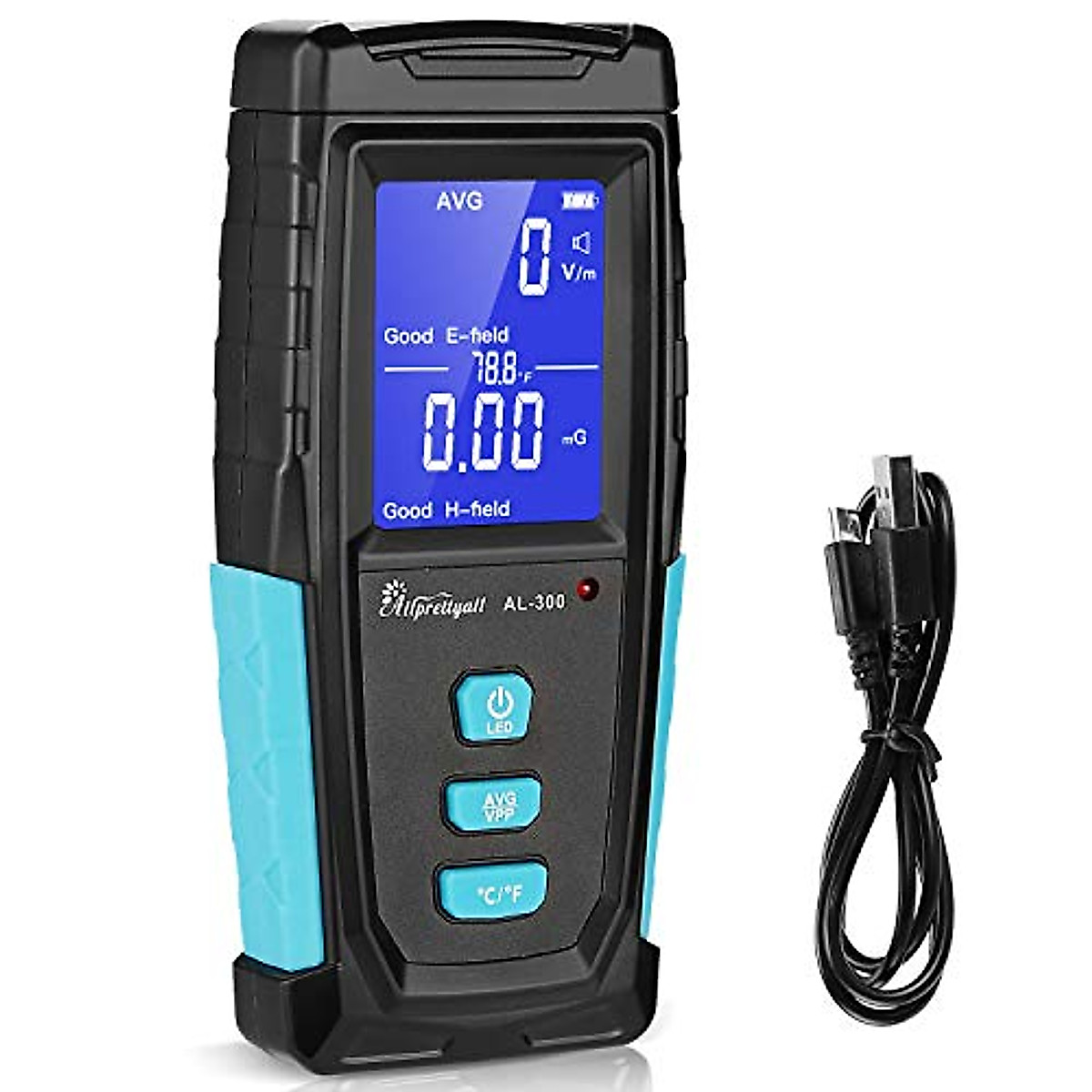 Allprettyall EMF Meter Rechargeable Electromagnetic Radiation Detector for Testing Ghost, Magnetic Field, Electric Field Radiation and Ambient Temperature, Sound-Light Alarm, Max/Average Value Lock