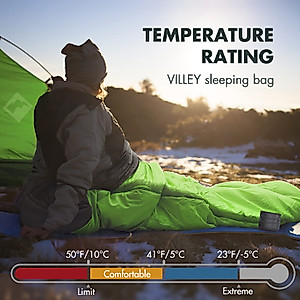 VILLEY Mummy Sleeping Bag, Lightweight Backpacking Sleeping Bag for Adults & Kids, Camping Hiking Equipment for 3-4 Seasons