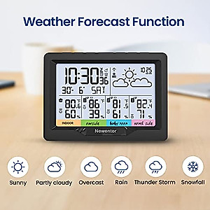 Newentor Weather Station Wireless Indoor Outdoor Multiple Sensors, Digital Atomic Clock Weather Thermometer, Temperature and Humidity Monitor, Forecast Weather Station with Backlight, Black