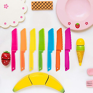FACATH 7 Pieces Plastic Kid Kitchen Knife Set, Reusable Nylon Chef Knife Children's Safe Cooking Knives for Baking, Fruit, Bread, Cake, Lettuce Knife, Salad Knife
