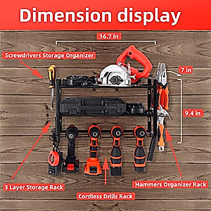 QiCHo Tool Organizer Holder Wall Shelf- Power Drill Storage Rack Heavy Duty Tool Box Organizers and Storage
