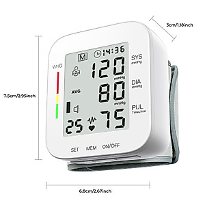 MMIZOO Wrist Blood Pressure Monitor Large LCD Display BP Machine Adjustable Cuff 5.31-7.68 inch Automatic 99x2 Sets Memory with Carrying Case for Home Use (W1681)
