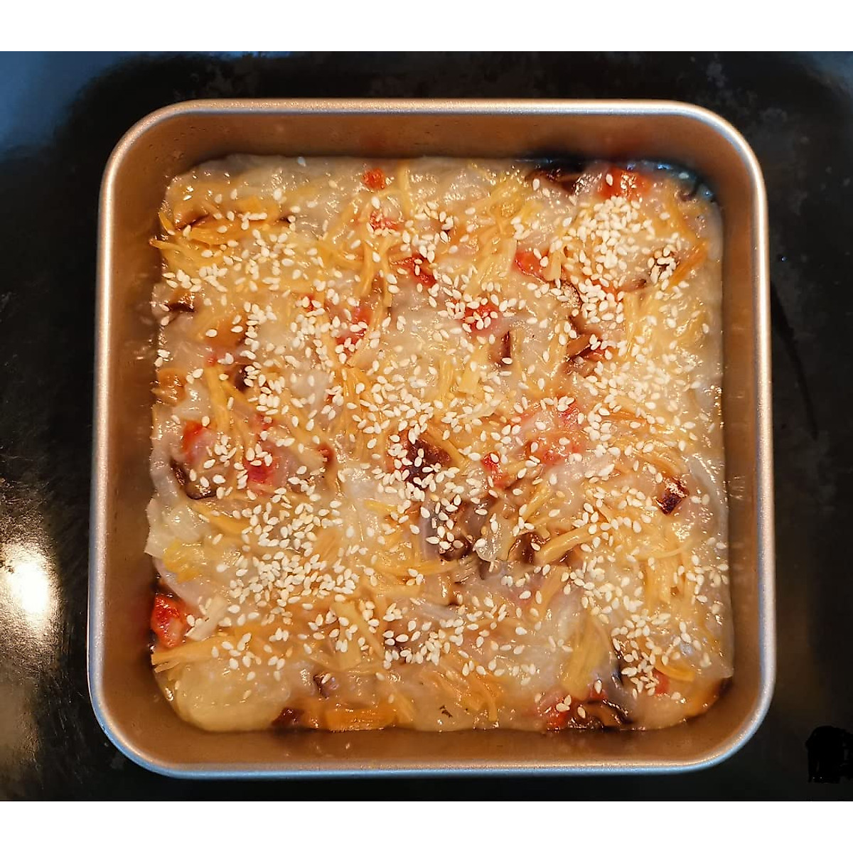 Ksdhotware 8'' x 3'' Deep Square Cake Pan Baking Mold Non-stick Coating Heavy Duty Brownie Bread Tray (Champagne Gold) (Square)