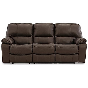 Signature Design by Ashley Leesworth Modern Leather Match Power Reclining Sofa with USB Ports, Dark Brown