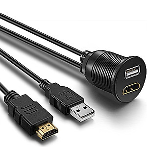 ICESPRING USB HDMI Mount Cable – 1 Meter 3ft USB and HDMI Extension Flush, Dash, Panel Mount Cable, for Car, Boat, Motorcycle