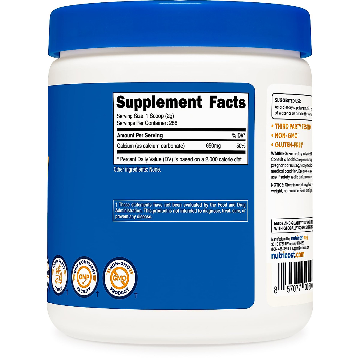 Nutricost Calcium Carbonate Powder 500 Grams