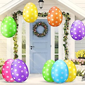 12 Pack Inflatable Easter Eggs Decorations Easter Inflatables Outdoor Decor Kids Toys Colorful Eggs Inflatable Easter Eggs Ornaments for Yard, Lawn, Garden, Party (16 Inch)
