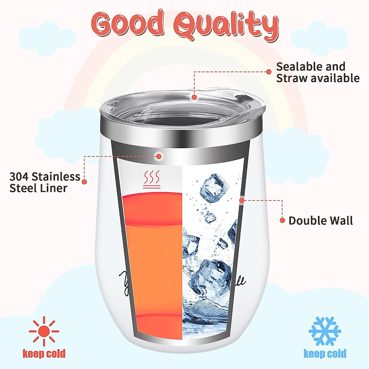 Mifoci 8 Pcs Inspirational Gifts for Women Bulk 12 oz Boho Rainbow Wine Tumbler Cups Vacuum Insulated Stainless Steel Coffee Mugs with Lids Straws Brushes Thank You Gifts for Coworkers Teacher Friend