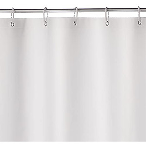 Amazon Basics Water Resistant 8-Gauge PEVA Shower Curtain Liner with Bottom Magnets and Plastic Shower Hooks - 72" x 72", White