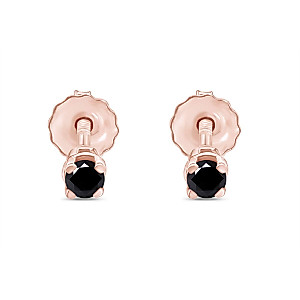 Round Cut Black Natural Diamond Screw Back Stud Earrings In 14k Solid Rose Gold (0.25 cttw)