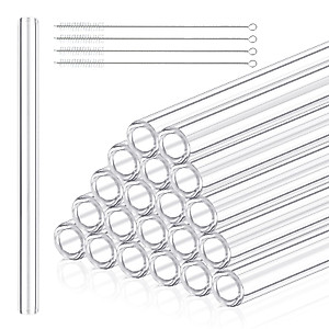 20 Pieces 8 Inches Long Clear Glass Tubes for Art DIY Laboratory, 12mm OD 8mm ID 2mm Thick Wall Glass Borosilicate Blowing Tubing with 5 Cleaning Brush