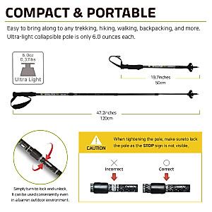 BOBVILLAGE Carbon Fiber Adjustable Trekking Poles, Premium Lightweight Collapsible Shock-Absorbent Hiking Walking Sticks for Backpacking Camping & Trail Running 47IN[Black]