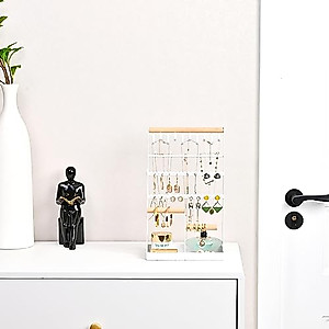 Lolalet Jewelry Holder Organizer Necklace Stand, 6 Tier Jewelry Rack Necklace Holder with 15 Hooks and Bottom Tray, Jewelry Tower Display Storage Tree for Bracelets Earrings Rings -White