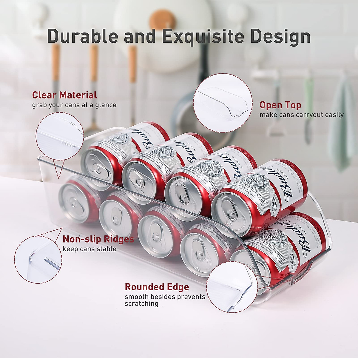 Joyswaet Refrigerator Organizer Bins Soda Can 0rganizer for Refrigerator Clear Refrigerator Organizer Bins Drink Holder Storage & Dispenser Bin for Pantry Fridge Freezer Cabinets Cupboard Kitchen